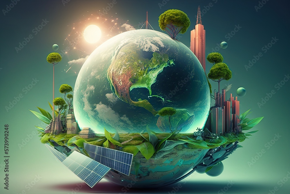 Renewable energy sources like wind turbines, solar panels, and ...