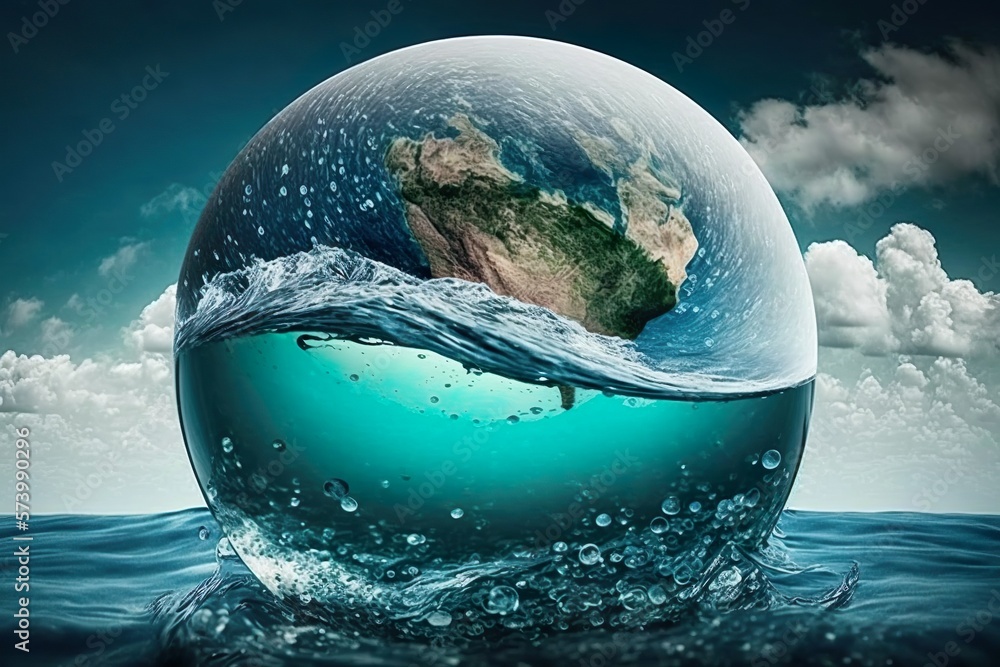 Water Scarcity. Planet Earth is floating in ocean, Global warming ...