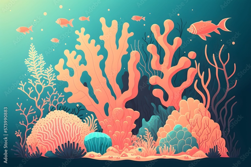 scenery of broken damaged coral reefs under the sea, illustation vector ...