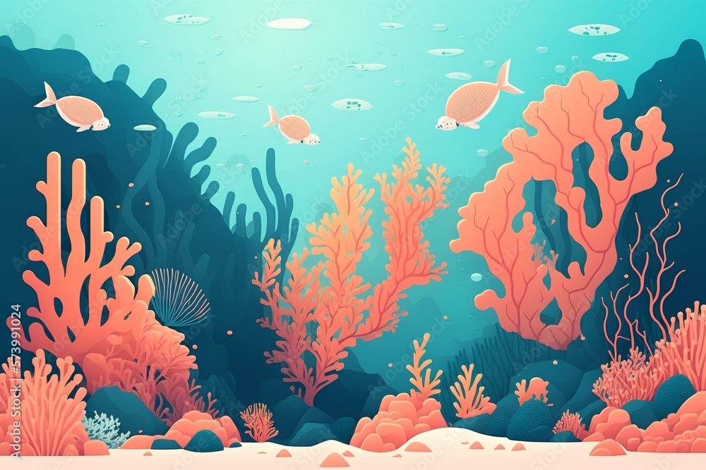 scenery of broken damaged coral reefs under the sea, illustation vector ...
