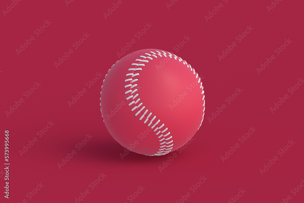 Baseball ball of magenta on red background. Color of the year 2023. 3d ...