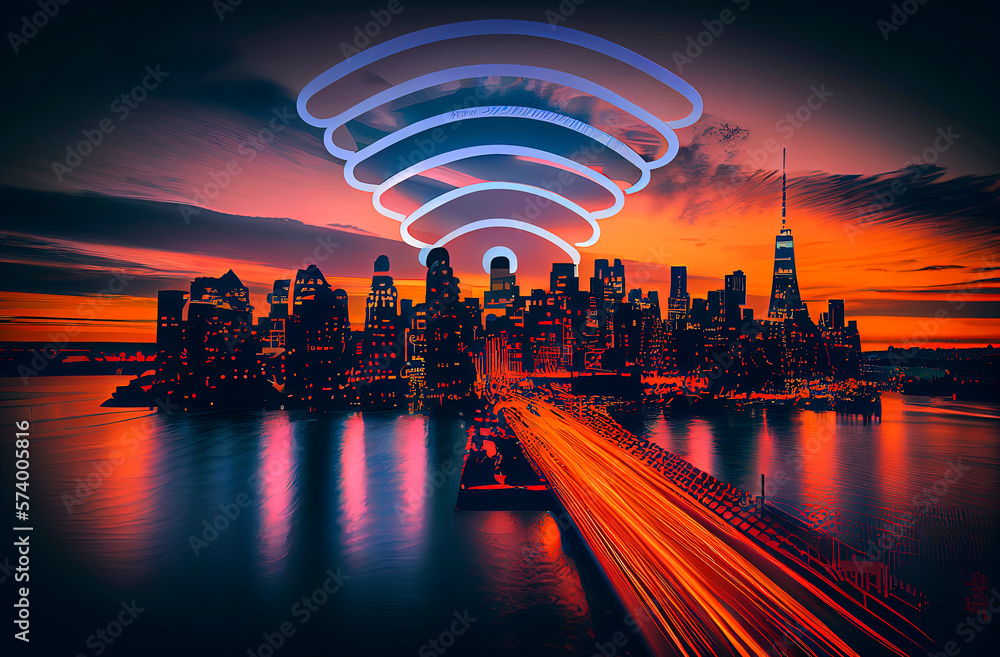 Generative AI illustration on backgroun of Wi Fi symbol, wireless ...