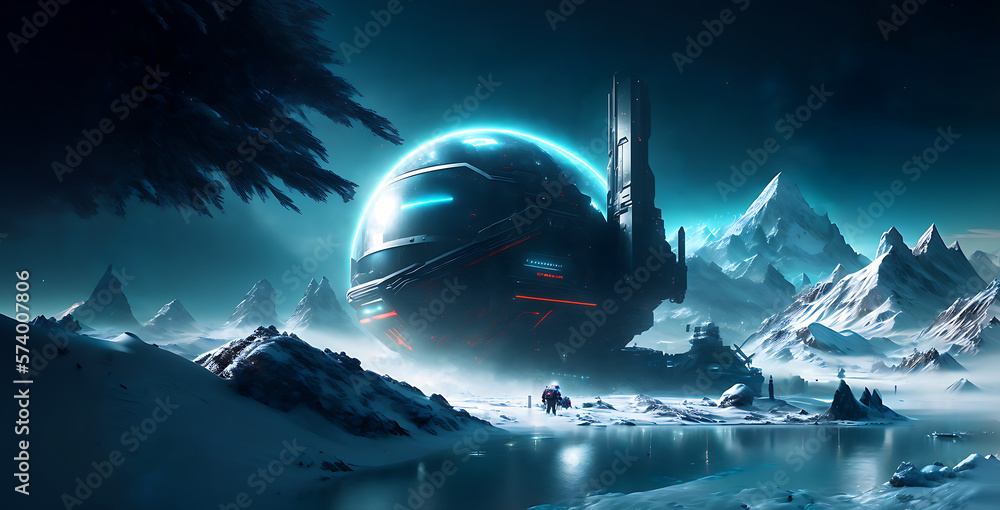 Cryopunk landscape, desktop wallpaper, concept art, - winter wonder ...