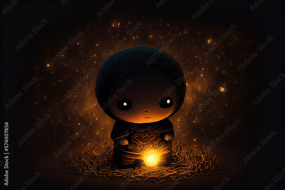 cute chibi monk fire kasina meditation - by generative ai Stock ...