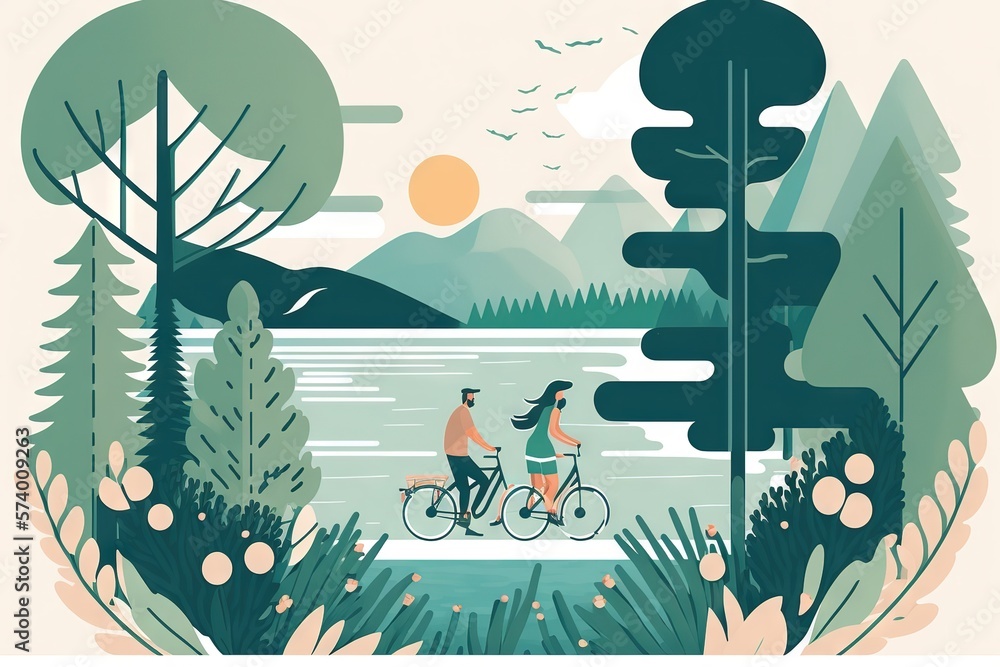 riding a bike, vector, illustration, cartoon, Generate AI Stock ...