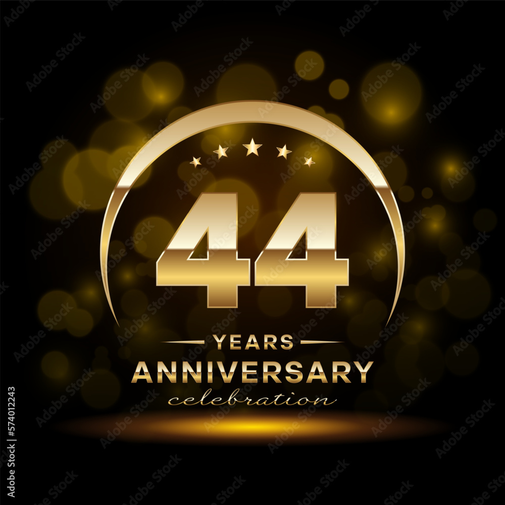 44th Anniversary Celebration. Anniversary logo design with golden ring ...