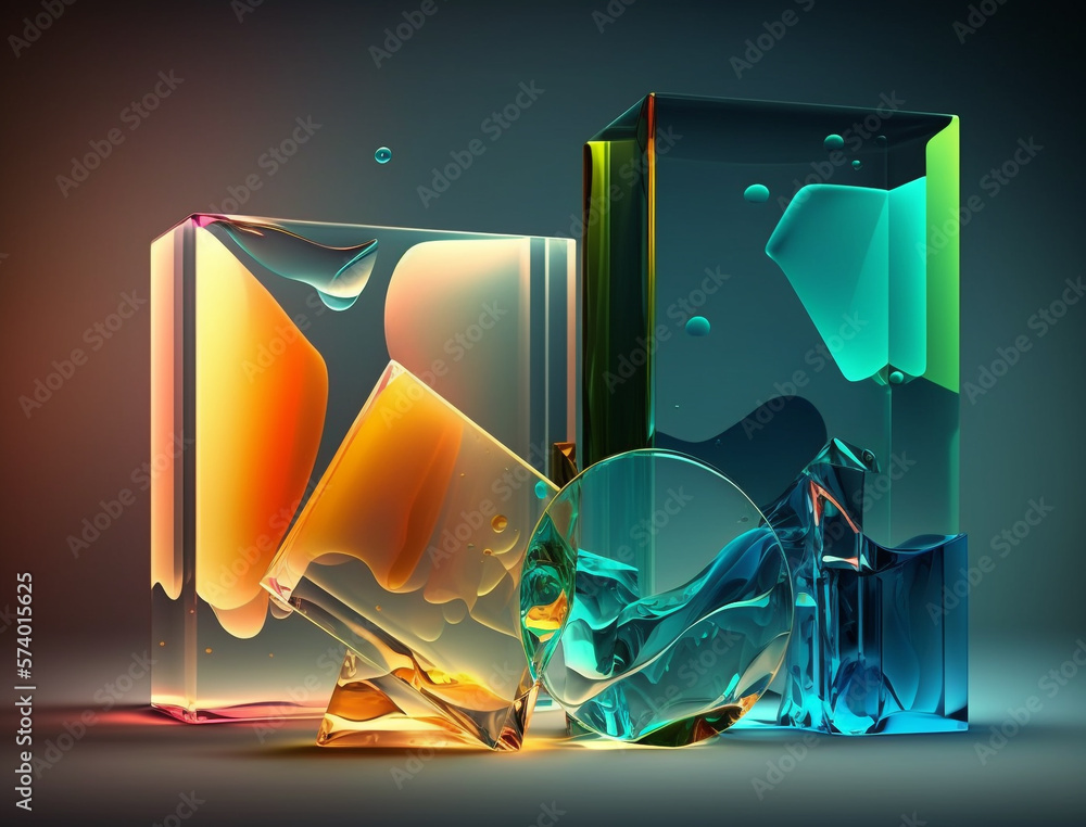 Abstract background of transparent color glass plates. Each plate is a ...