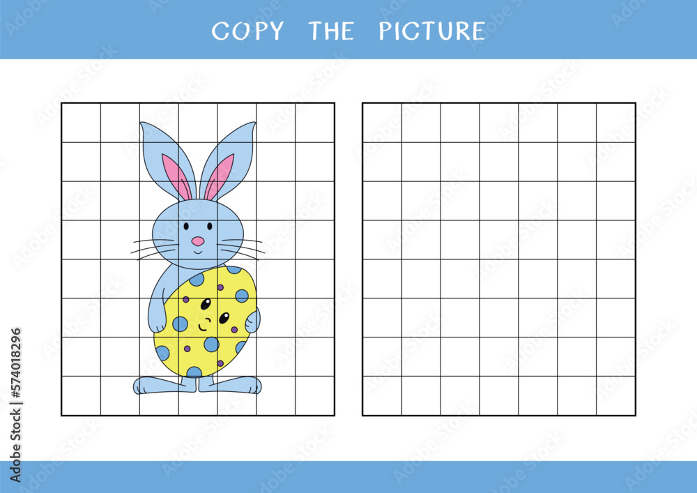 Copy the picture of cute Easter bunny with egg. Simple educational game ...