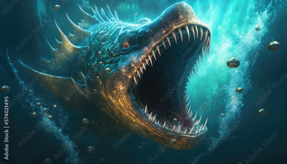 Aquatic Monster Emerges from the Depths with Razor-Sharp Teeth, AI ...