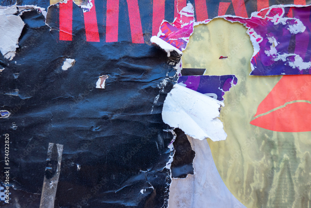 Old grunge ripped torn collage posters creased crumpled paper placard ...