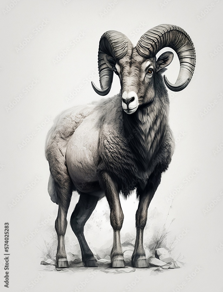 Wild Ram: Concept Art Sketch on White Background Stock Illustration ...