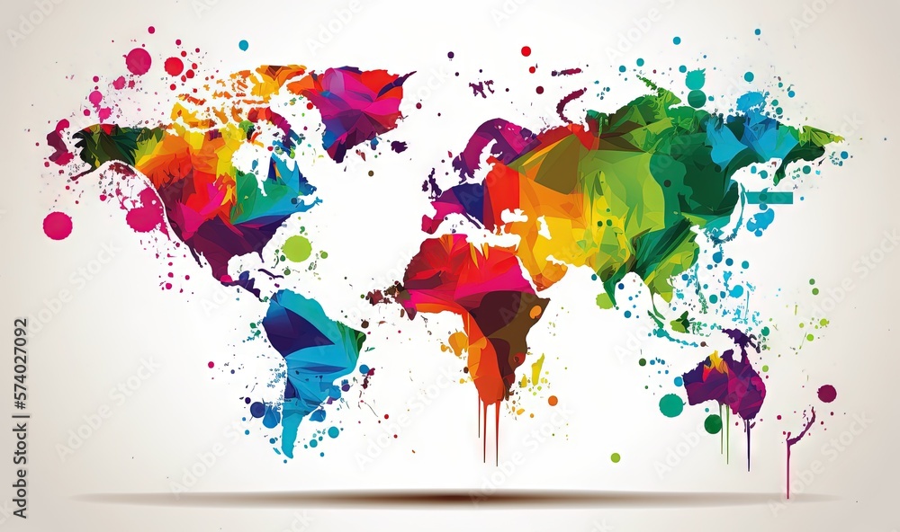 a colorful map of the world with paint splatters. generative ai Stock ...