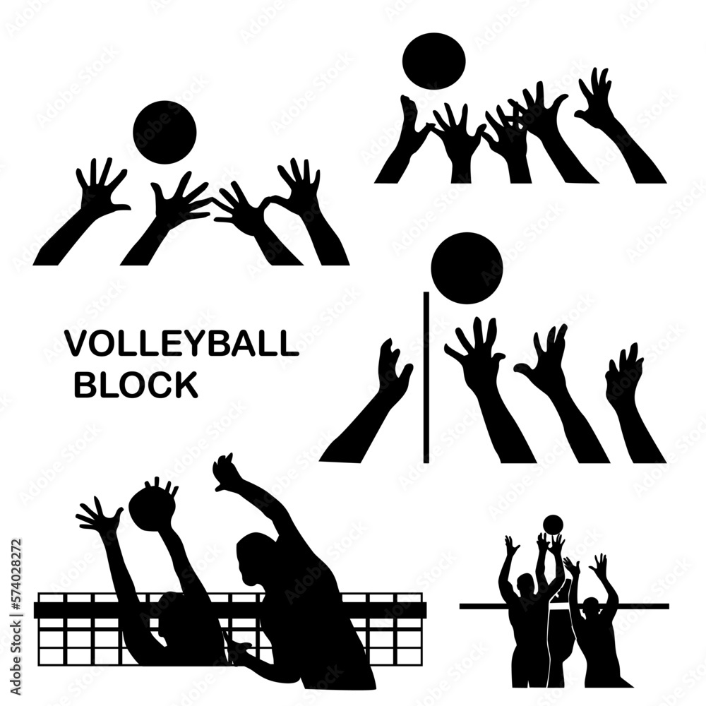 volleyball blocking volleyball two men and ball silhouette vector Stock ...