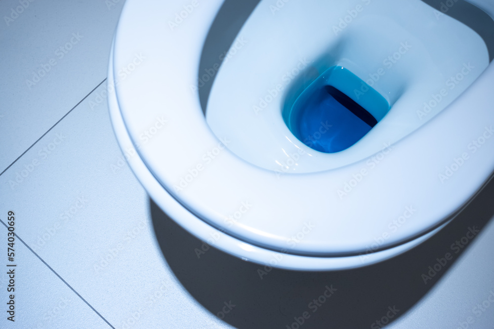 Close up view inside the toilet bowl in the toilet. Bathroom finished ...