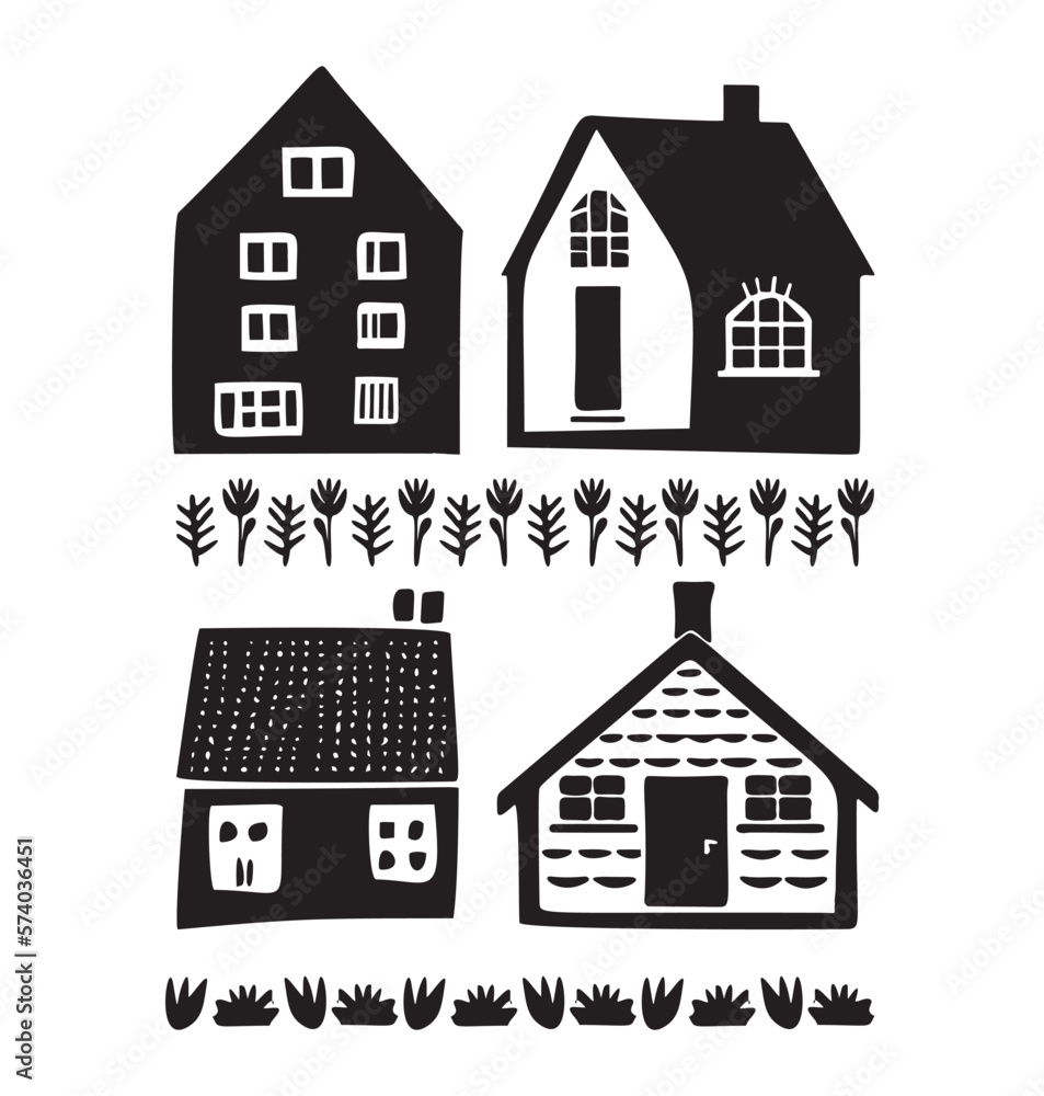 Collection of cute house illustration set. Vector set of village ...