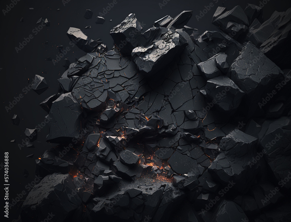 Abstract Black Crumbled Rock Background with dramatic lighting. For ...