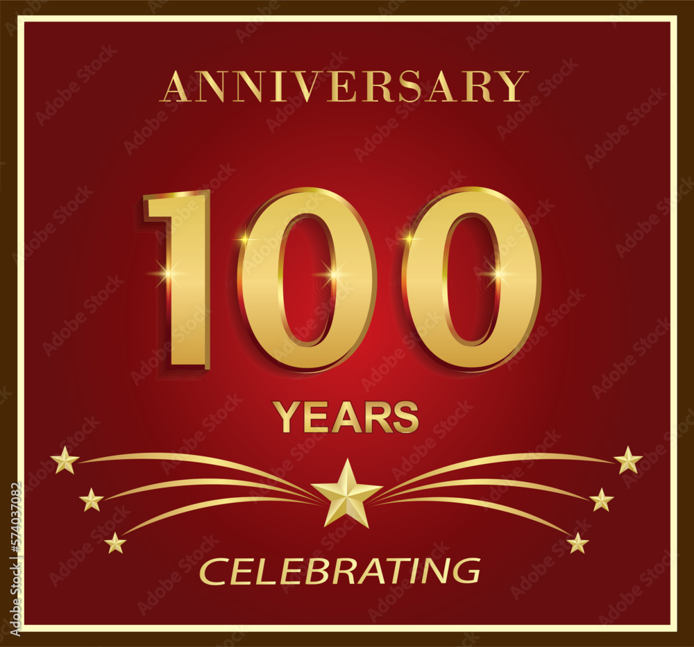 100th anniversary logo template. Golden number 100 years with stars on ...