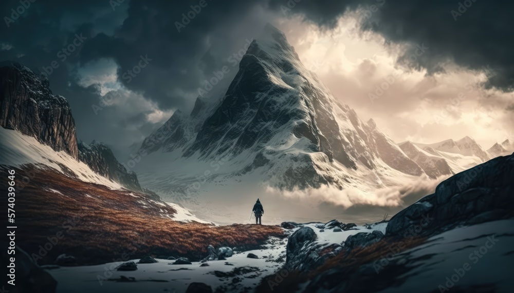 Epic and Cinematic Mountain Landscape with Hikers and Clouds wallpaper ...