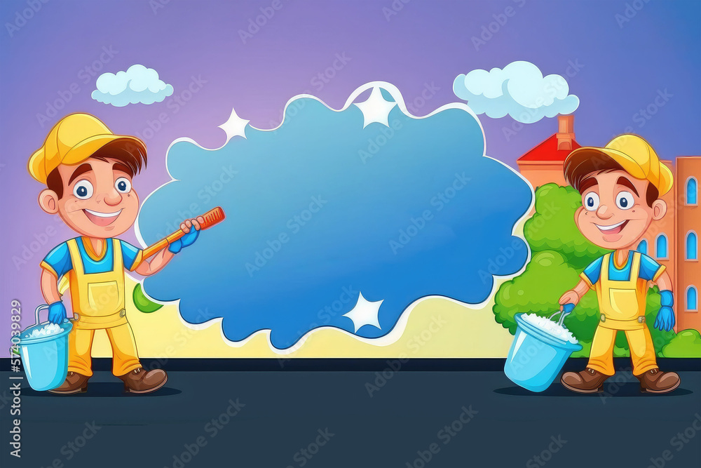 Cute Cartoon Cleaning service Characters with Empty space for Copy ...