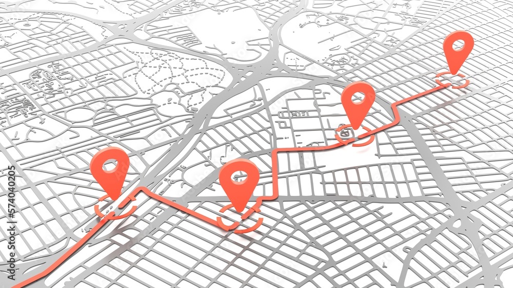 Navigation app positioning 3d representation of gps city streets. Can ...