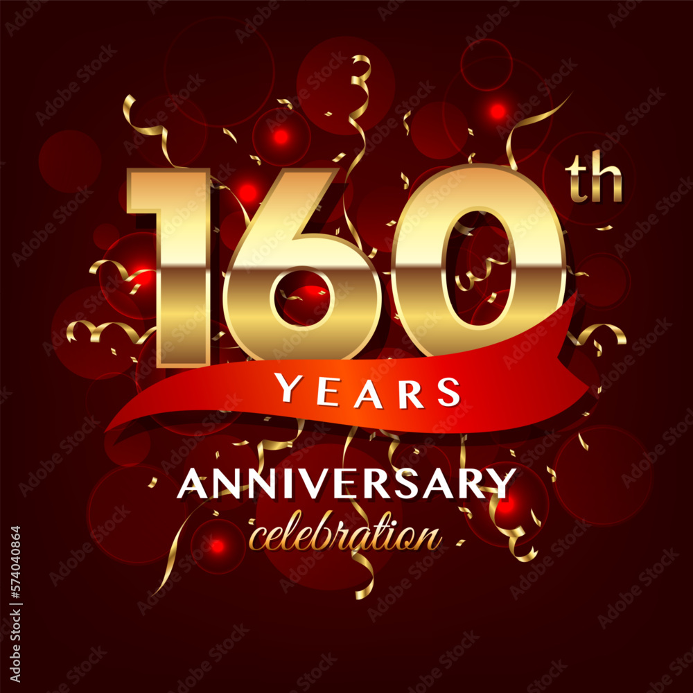 160th Anniversary logo design with golden number and red ribbon for ...