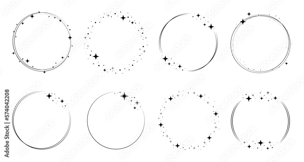 Sparkle star circle frame set. Wreath ring stardust border for party ...