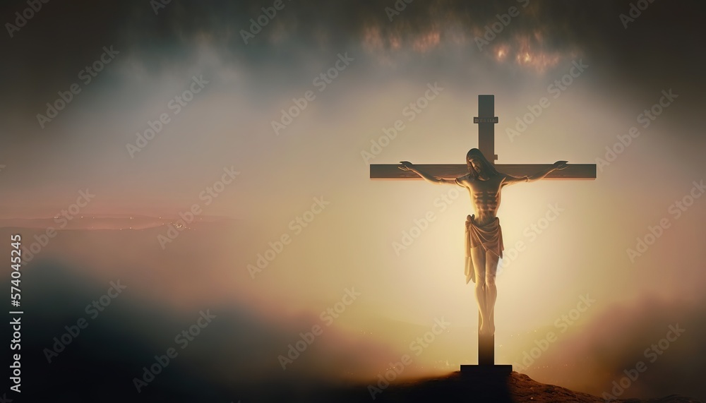 Symbol Illustration für Karfreitag zur Kreuzigung von Jesus. Das Bild zeigt eine Jesus Skulptur ...