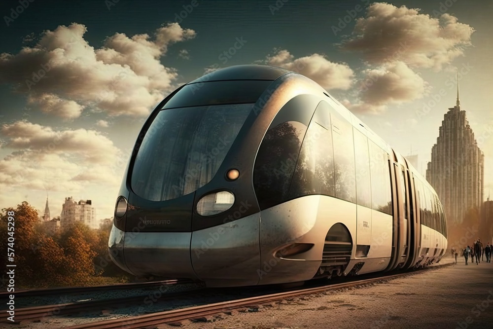 Urban mobility future, tram, metro, subway in a futuristic city ...