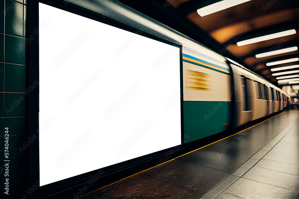Mock up Poster media template Ads display in Subway Station with moving ...