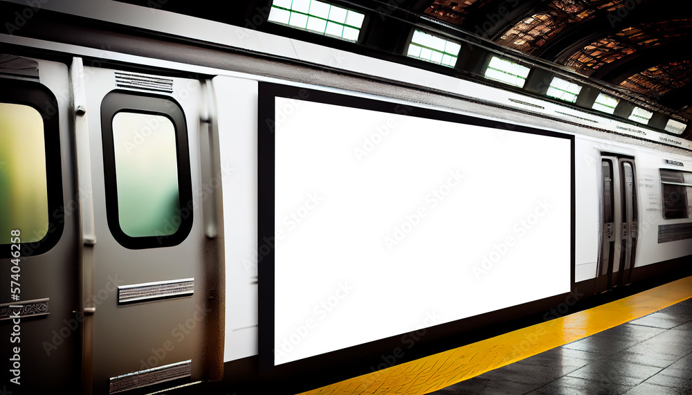 Mock up Poster media template Ads display in Subway Station with moving ...