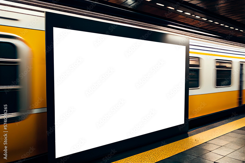 Mock up Poster media template Ads display in Subway Station with moving ...