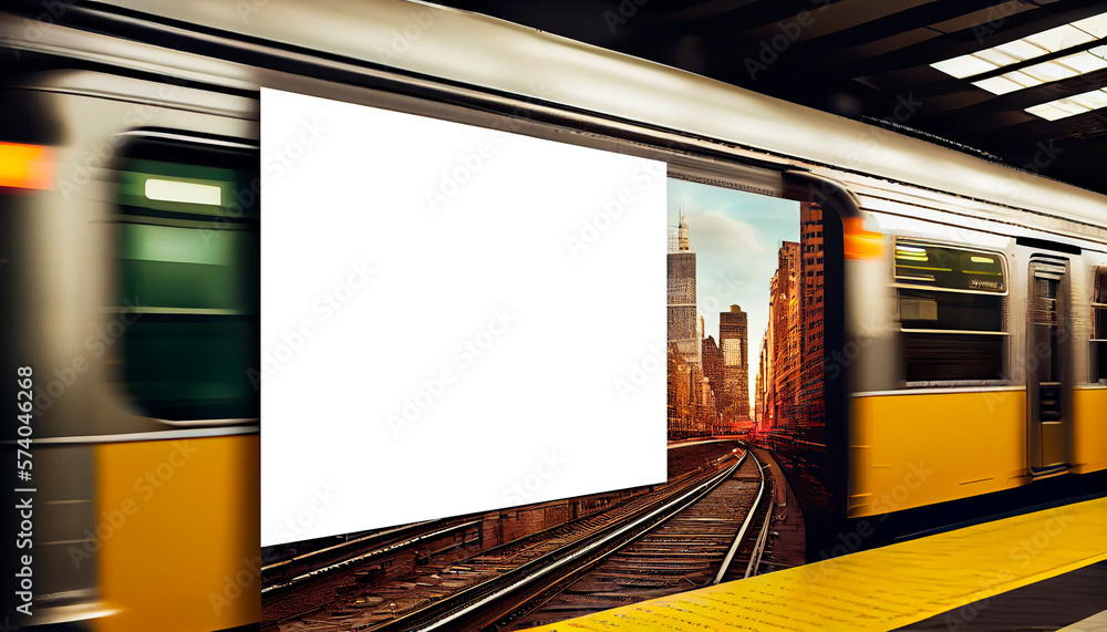 Mock up Poster media template Ads display in Subway Station with moving ...