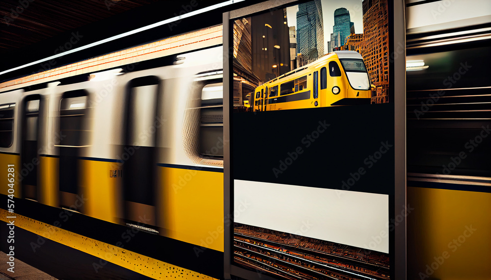 Mock up Poster media template Ads display in Subway Station with moving ...