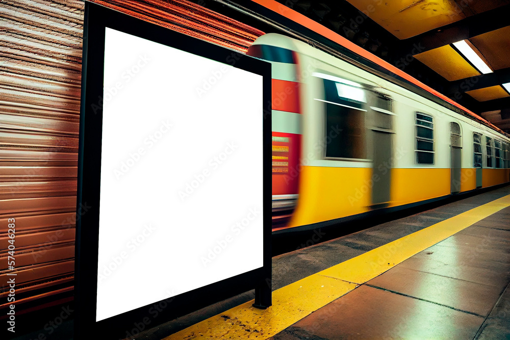Mock up Poster media template Ads display in Subway Station with moving ...