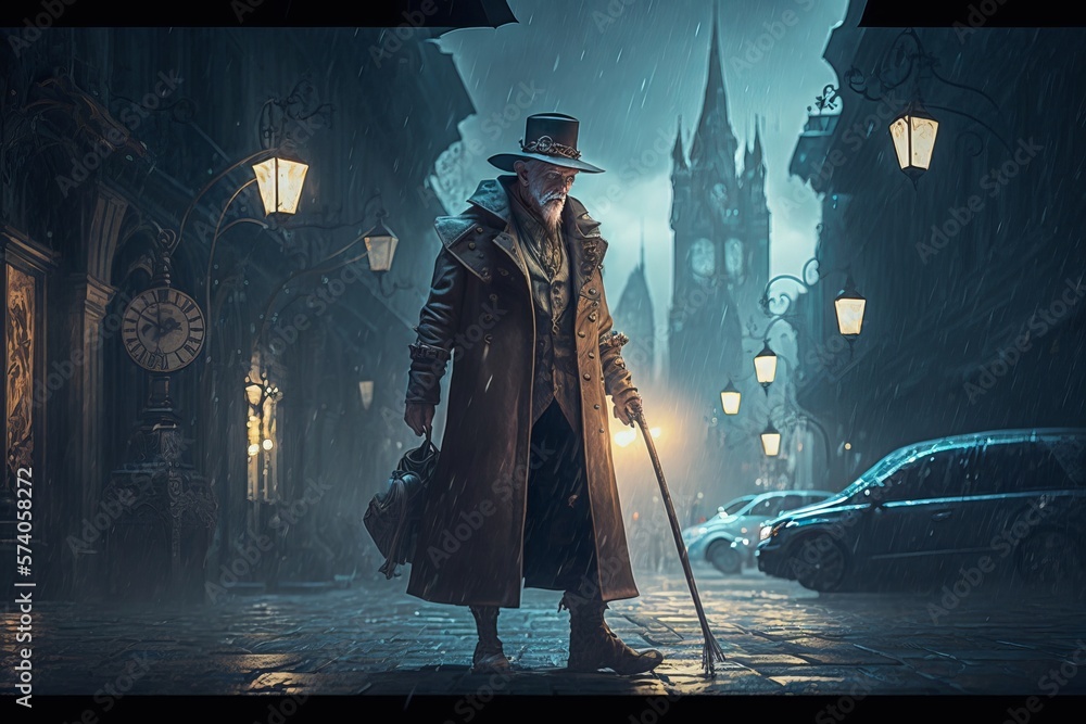 Old man within a fantasy gothic setting. Fantasy Art Stock Illustration ...