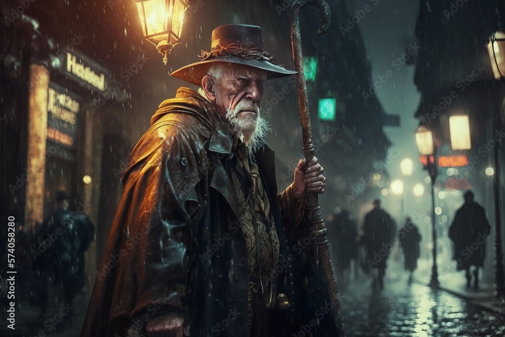 Old man within a fantasy gothic setting. Fantasy Art Stock Illustration ...