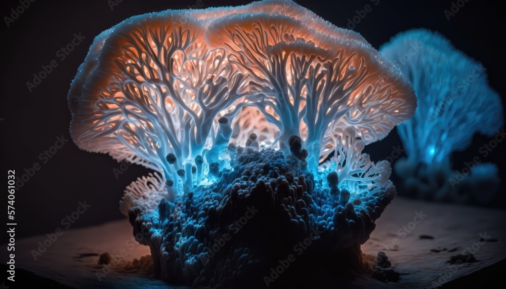 Neon Glowing Mycelium - Illuminated Fungal Growth in the Dark ...