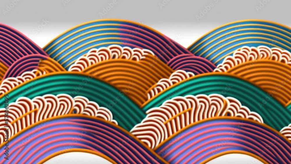 Waves in tropical colors and asian patterns, banner for Asian American ...