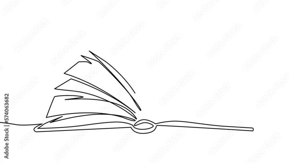 Continuous drawing line art of open book. Hand drawn one line. 4k ...