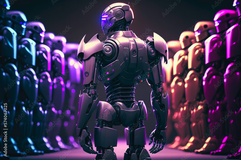 Robots army commander, automation of robotic technical processes. Created with Generative AI ...