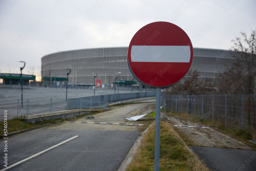 No Entry road sign agains the sky. The road is closed red round sign ...