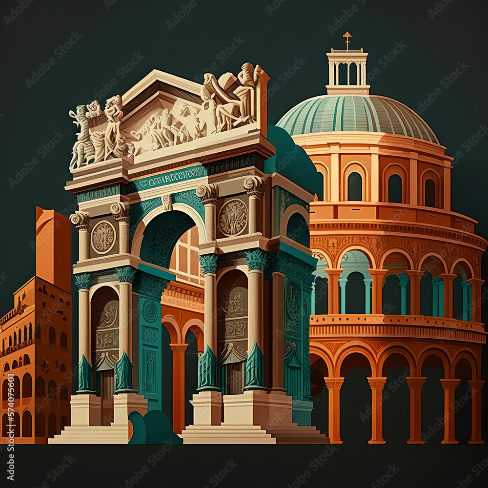 A digital illustration showcasing the architectural grandeur of the ...