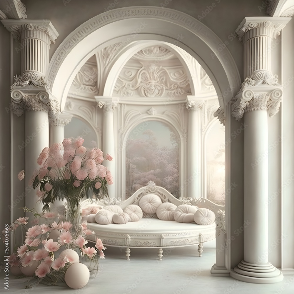 fairytale princess parlor in neutral color palette roses Roman ...