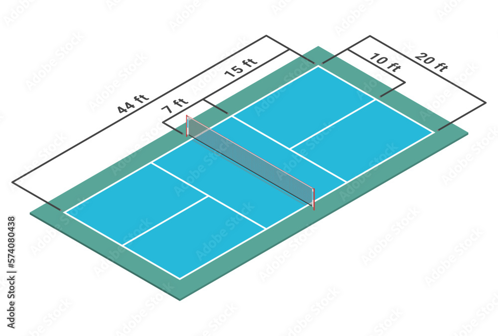 Pickleball court isometric diagram. Vector illustration without ...