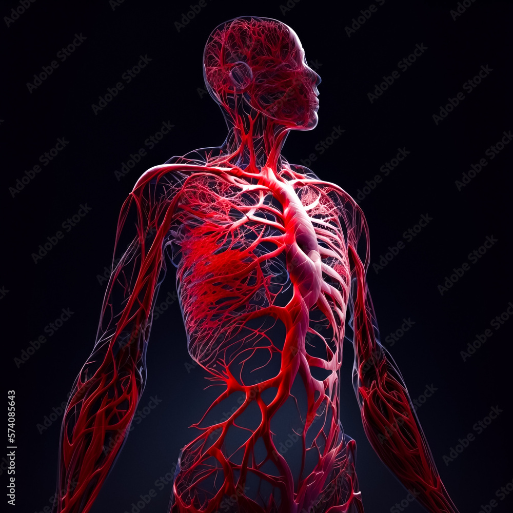 Human body shape made from Blood vessels branching out in a large ...