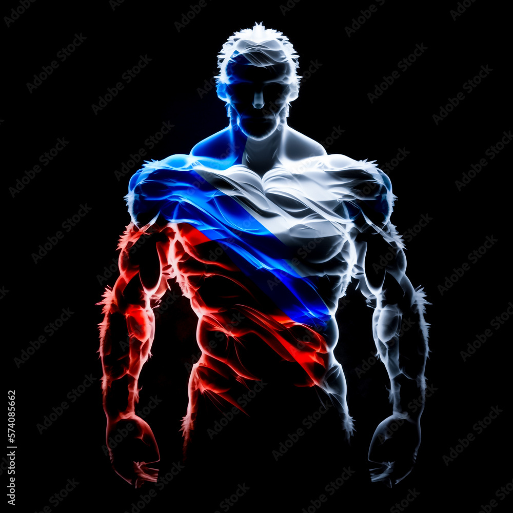 Russian flag colors draped around the shape of a male body, isolated on ...