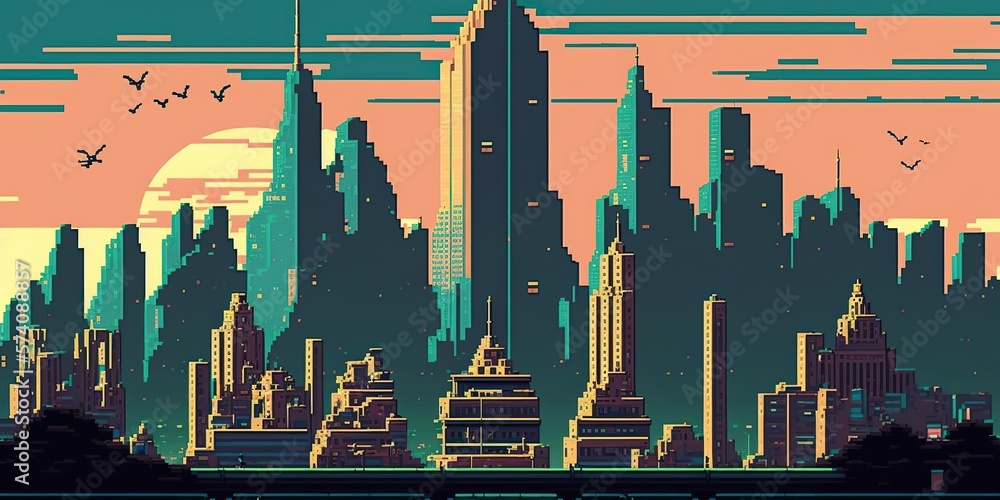 8 bit beautiful cityscape, concept of Pixelated and Retro, created with ...