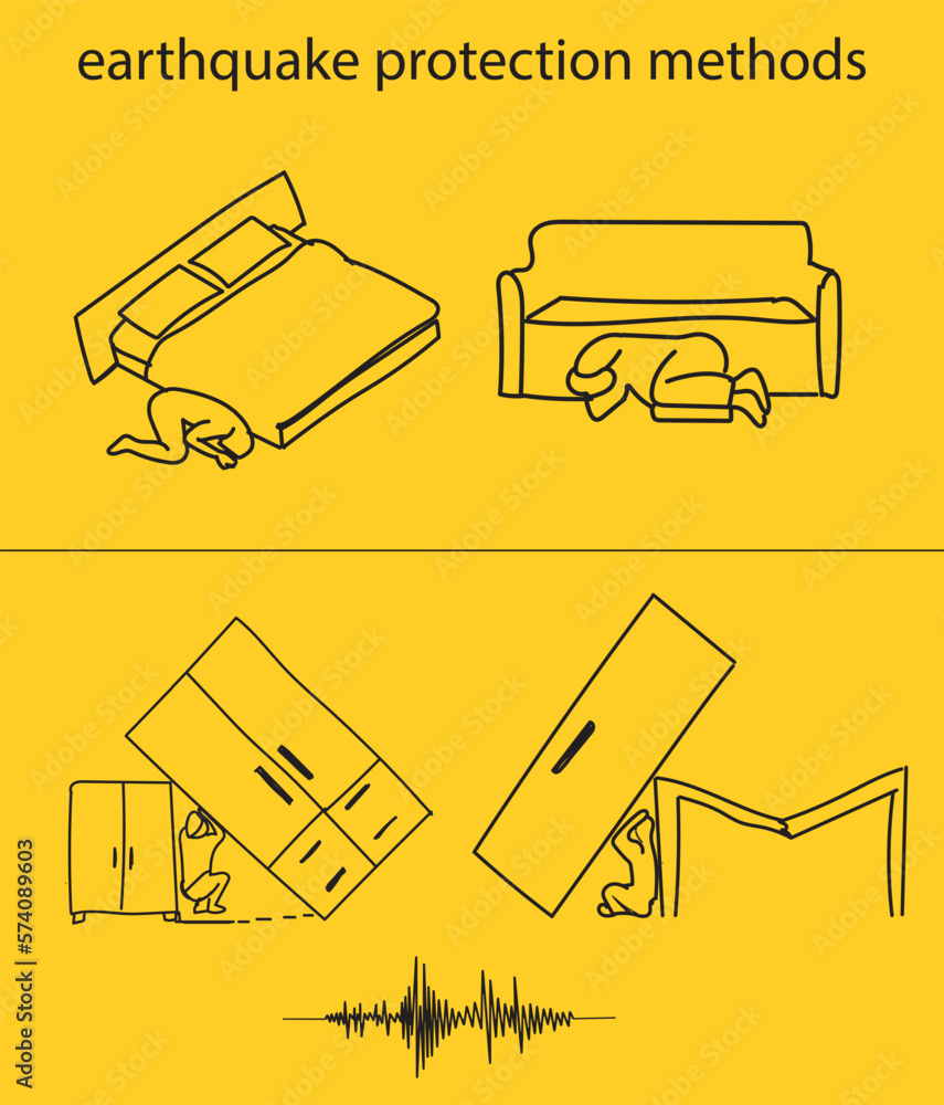Editable stroke set of earthquake. Natural disaster, destruction ...