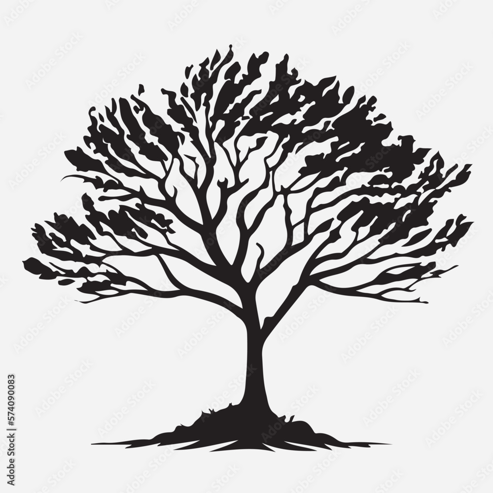 whole black tree with roots isolated white background vector. Vector ...