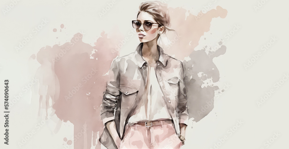 Stylish watercolor fashion concept art model, style modern wardrobe ...